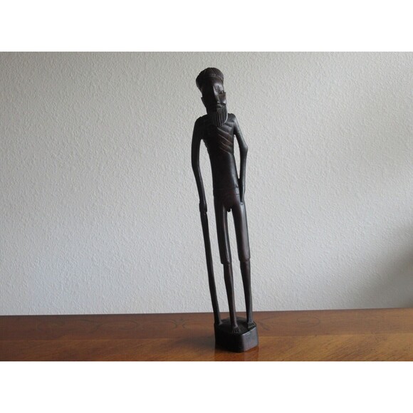 Accents | Vintage African Hand Carved Elder Old Dark Wood Man Walking ...
